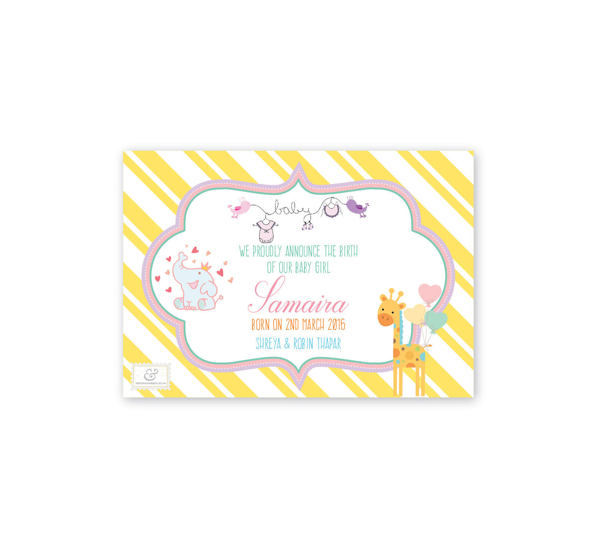 Something Pink Baby Announcement | Dots and Doodles – Dots and Doodles ...