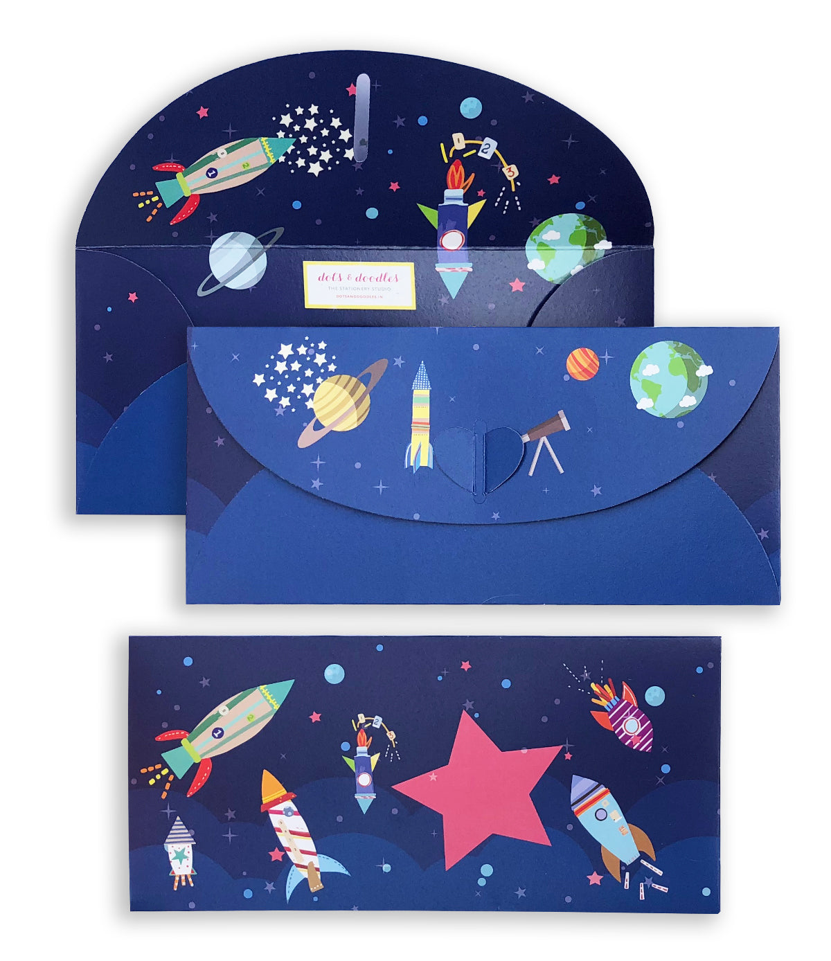 Outer Space 10 Gift Envelopes – Dots and Doodles Design